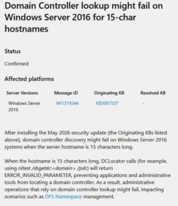 Windows Server 2016 Mai 2026-Update: Domain Controller Lookup ...