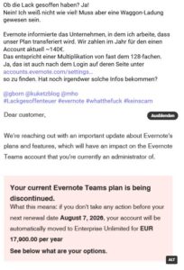 Evernote: Wie sieht es bei euch mit Preiserhöhungen aus?Borns IT- und ...