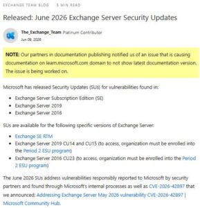 Exchange Server: Sicherheitsupdates Juni 2026Borns IT- und Windows-Blog